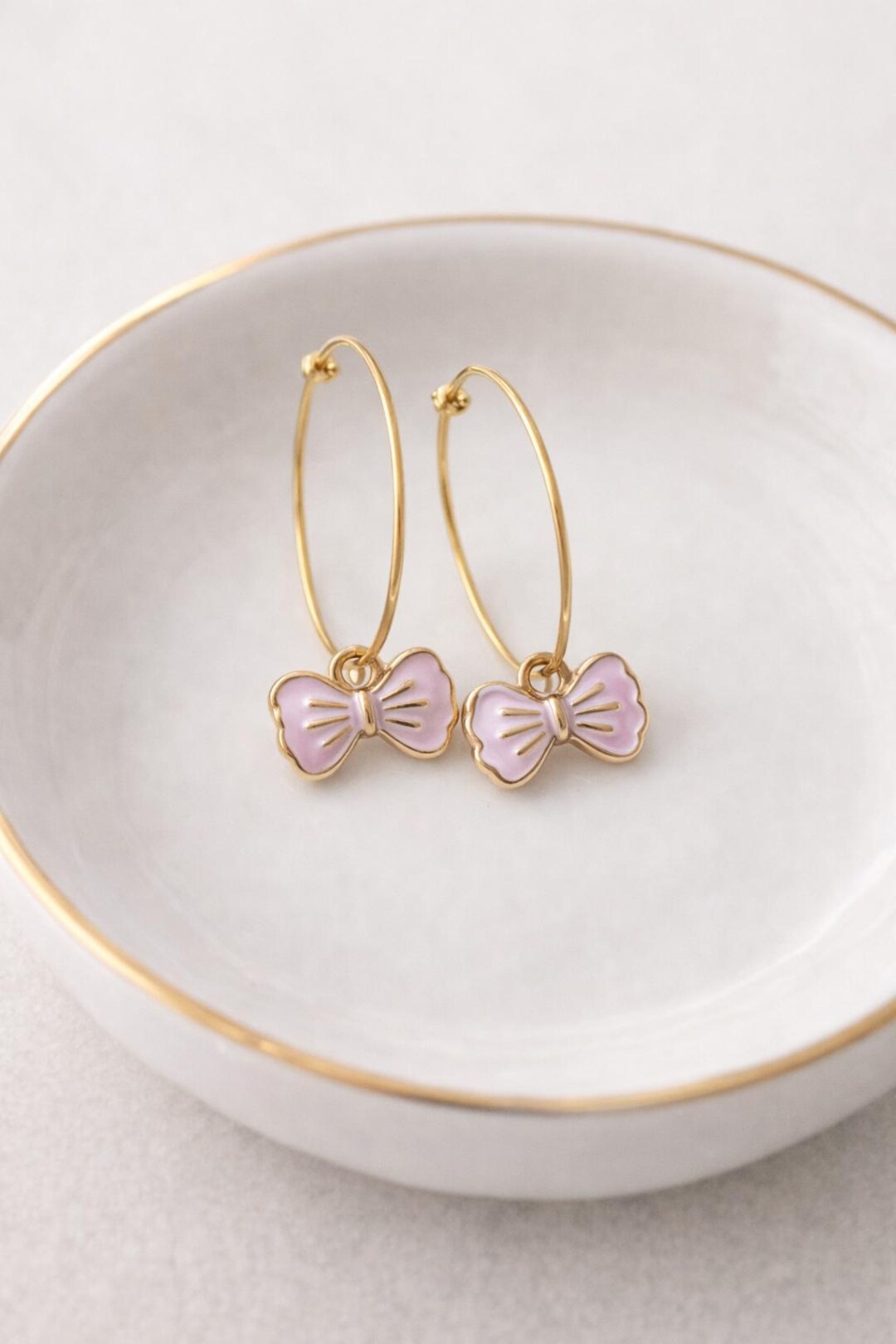 Bow Gold Hoop Earrings, Pink Bow, Cute Jewelry, Hair Bow - Etsy