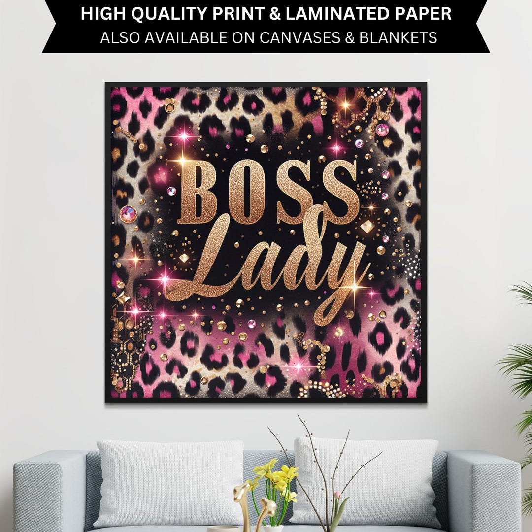 Glitter Leopard Boss Poster, Boss Lady Canvas, Glam Office Decor, Pink ...