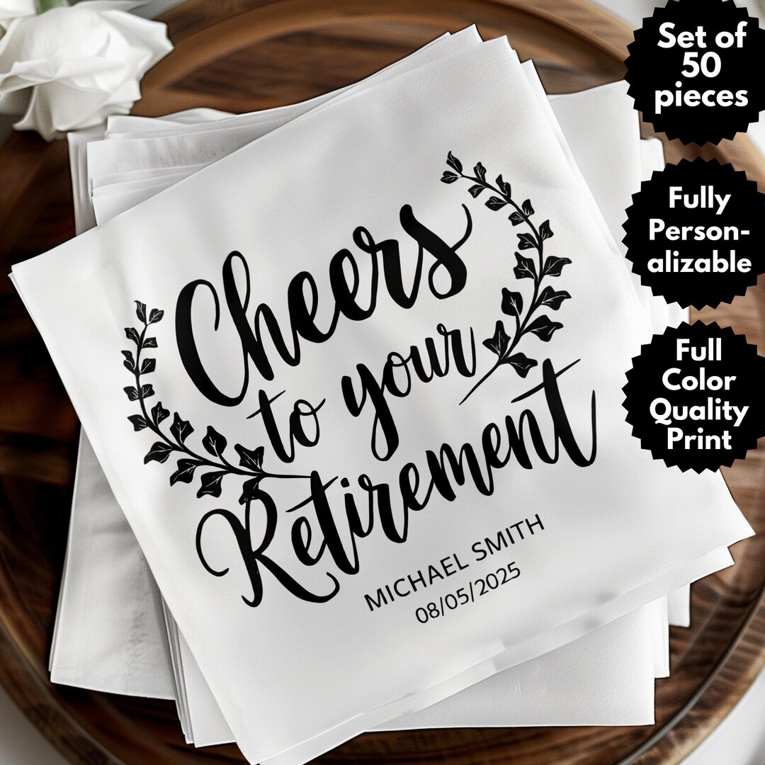 Personalized Retirement Napkin, Cheers to Your Retirement, Custom Party ...