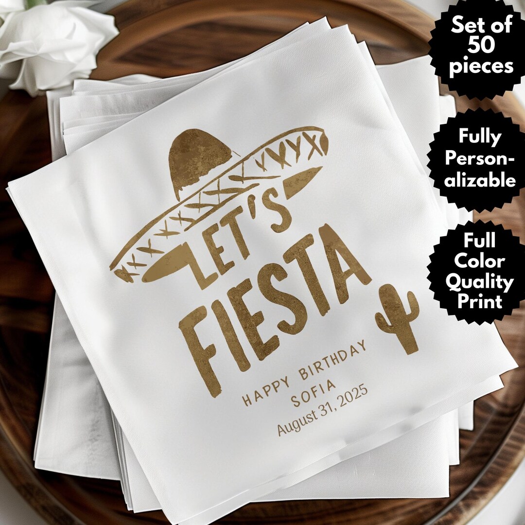 Personalized Mexican Fiesta Birthday Party Napkin, Let's Fiesta ...