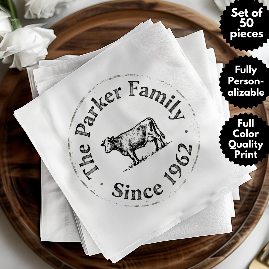 Personalized Farm House Napkins: Custom Family Name, Farmhouse Cow ...