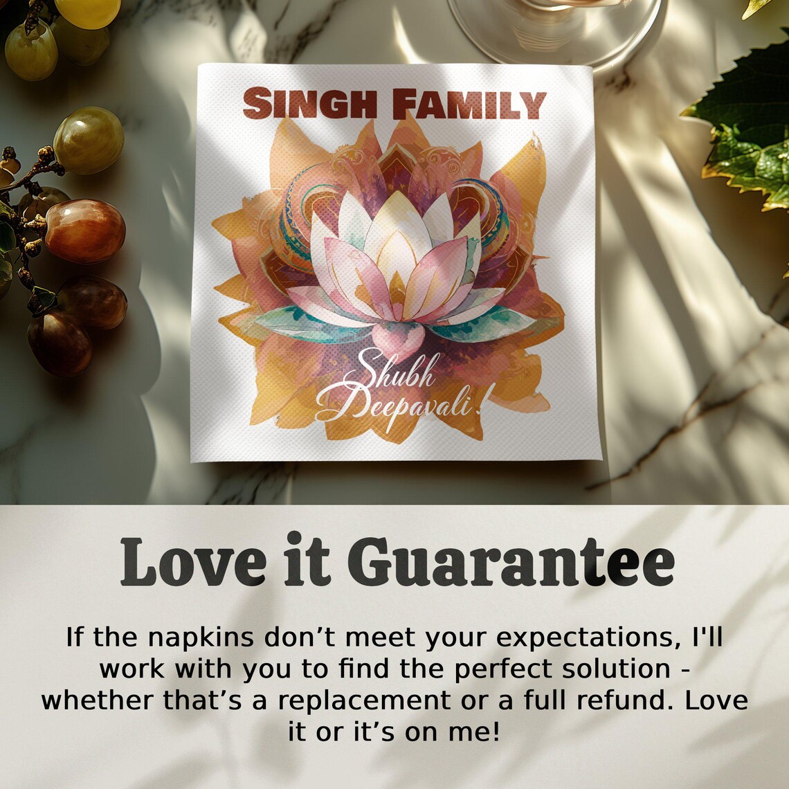Personalized Diwali Napkin, Shubh Deepavali Napkin, Family Celebration ...
