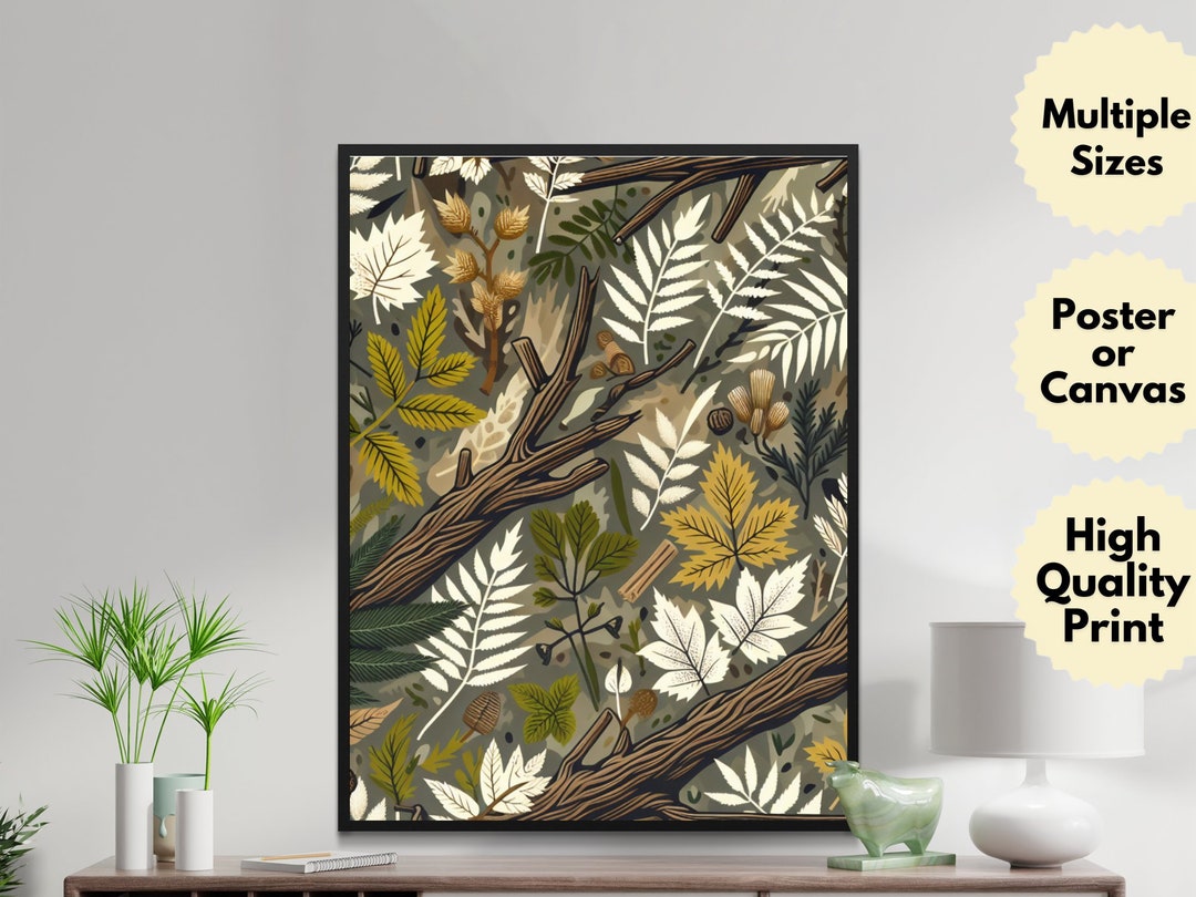 Botanical Forest Illustration Wall Art, Vintage Nature Themed Poster ...