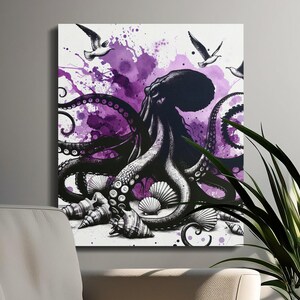Inked Octopus Poster, Ocean Life Wall Art, Marine Animal Decor ...
