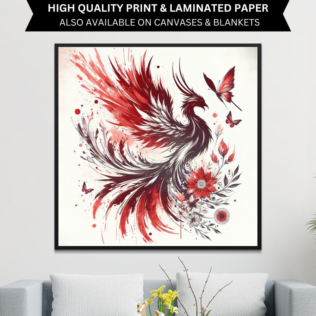Watercolor Phoenix Poster, Mythical Bird Wall Art, Inspirational Home ...