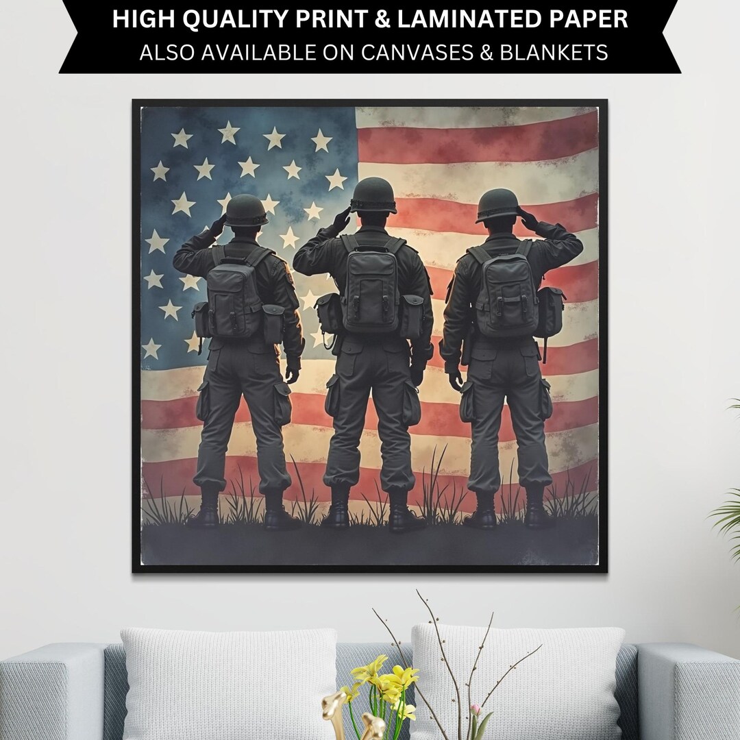 Patriotic Military Poster, Army Salute Wall Art, Veterans Tribute Decor ...