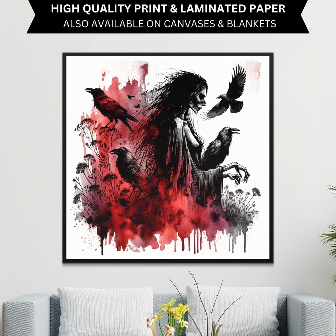 Cryptid Banshee Poster, Dark Art Raven Print, Skeleton Woman Art ...