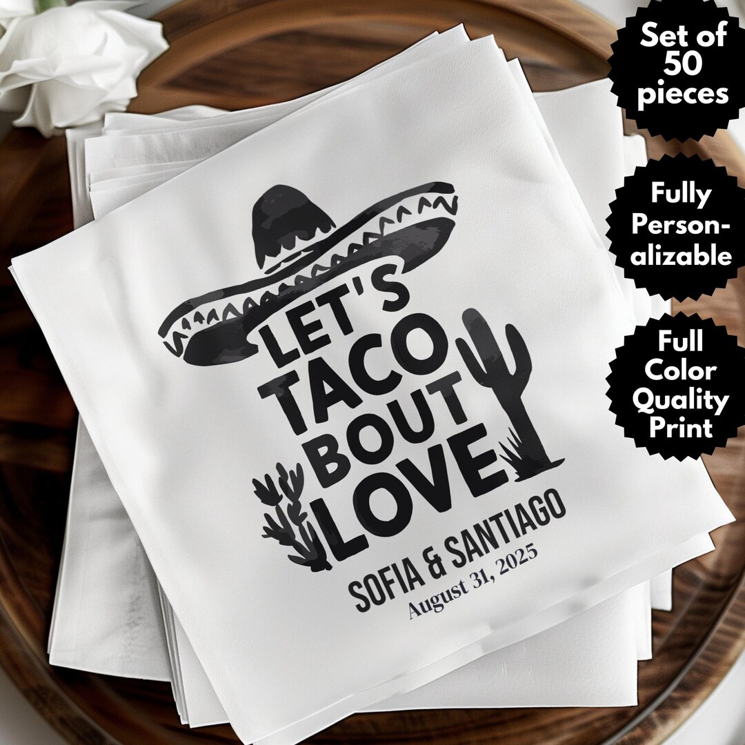 Personalized Taco Bout Love Napkin, Custom Mexican Wedding Favor Napkin ...