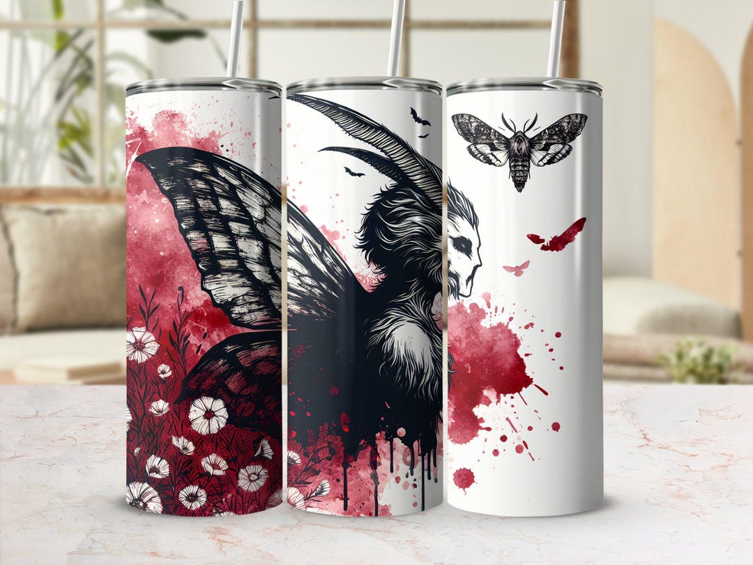 Mothman Tumbler Wrap, Dark Art Moth and Goat Skull PNG, Horror Art ...