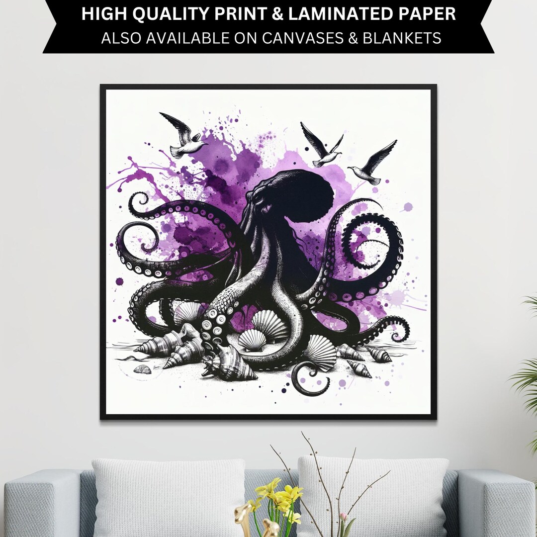 Inked Octopus Poster, Ocean Life Wall Art, Marine Animal Decor ...