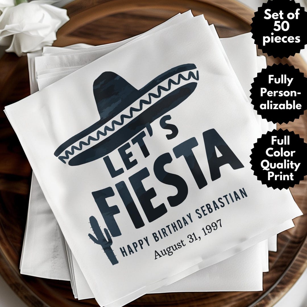 Personalized Fiesta Birthday Napkin, Custom Happy Birthday Napkin, Let ...