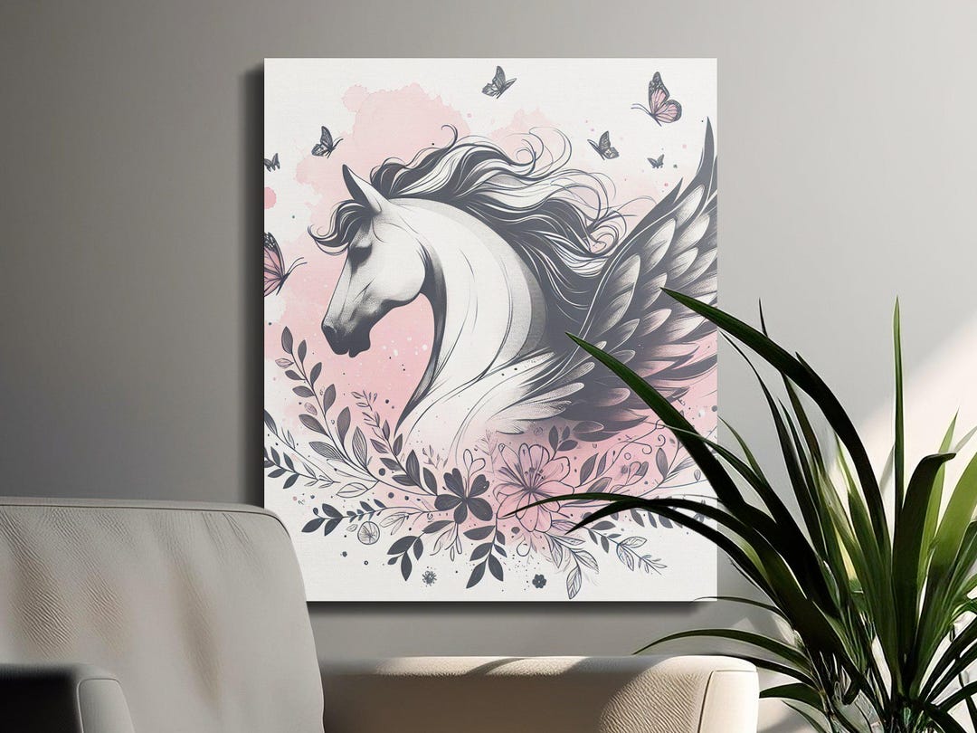 Watercolor Horse Poster, Angelic Horse Wall Art, Whimsical Pegasus ...