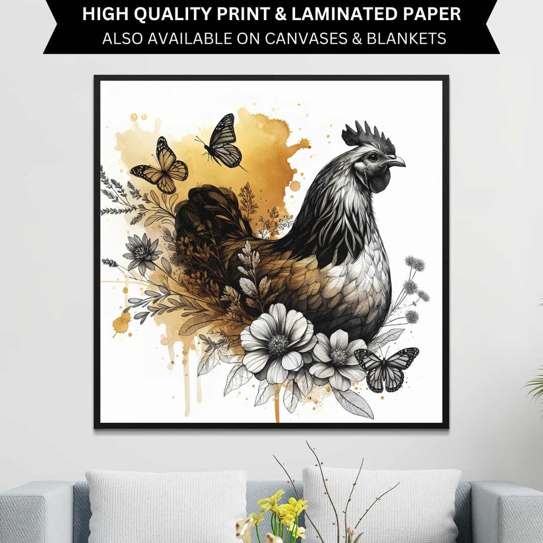Watercolor Rooster Poster, Farmhouse Wall Art, Rustic Country Decor ...