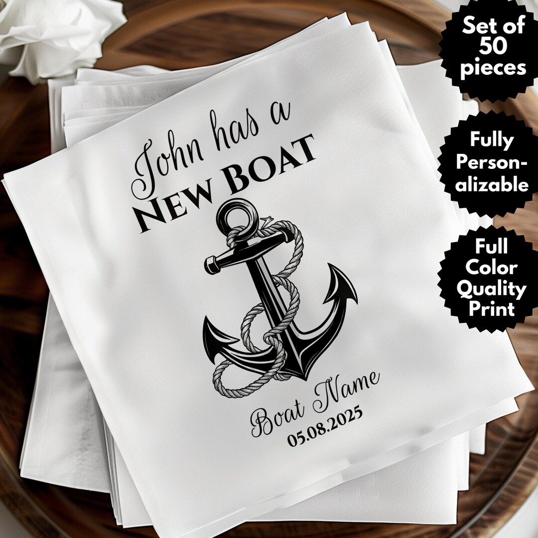 Personalized Boat Party Napkin, Nautical Theme Party Favor, Custom Boat ...