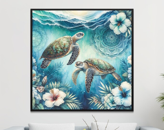 Pink Boho Sea Turtle Wall Art Print, Pastel Turtle Poster, Marine ...