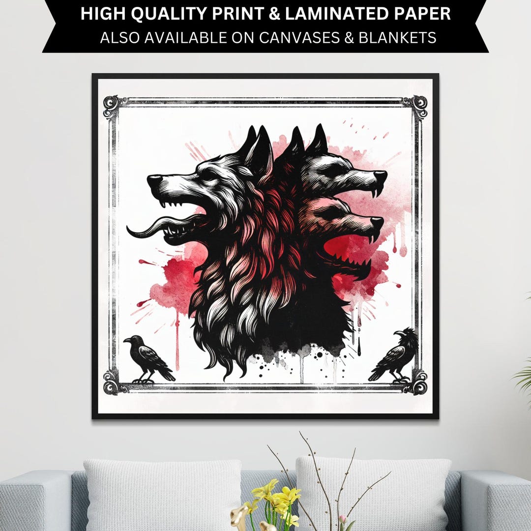 Gothic Mythical Creatures Poster, Cerberus Art Print, Dark Fantasy Wall ...