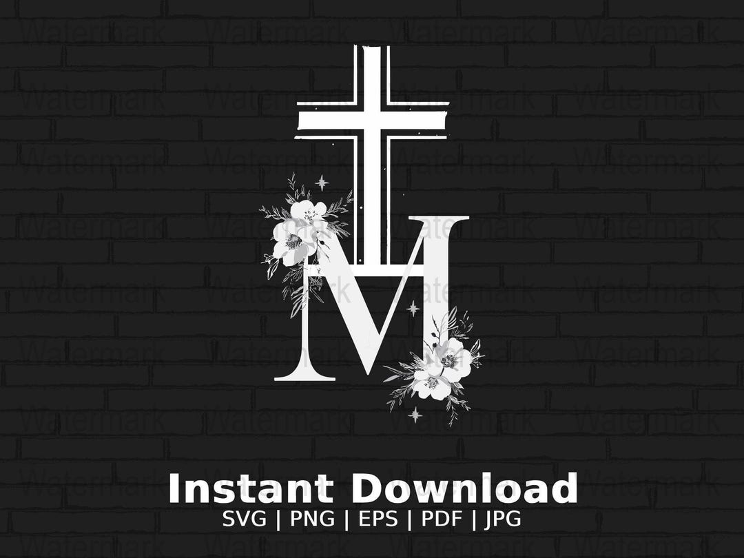 Marian Cross Png, Floral Monogram Png Download, Faith Inspired Wall Art ...