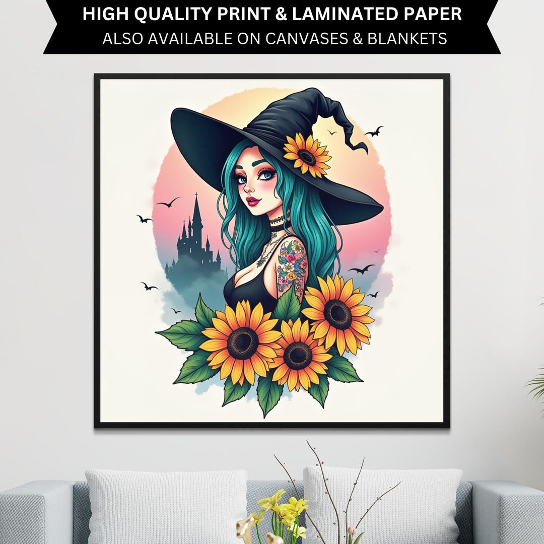 Gothic Witch Poster, Sunflower Witch Wall Art, Halloween Decor, Gothic ...