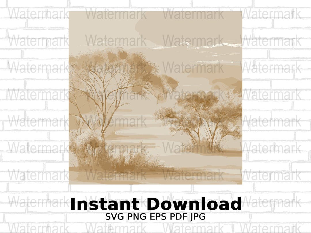 Rustic Landscape Digital File SVG Png Instant Download, Nature Tree Art ...