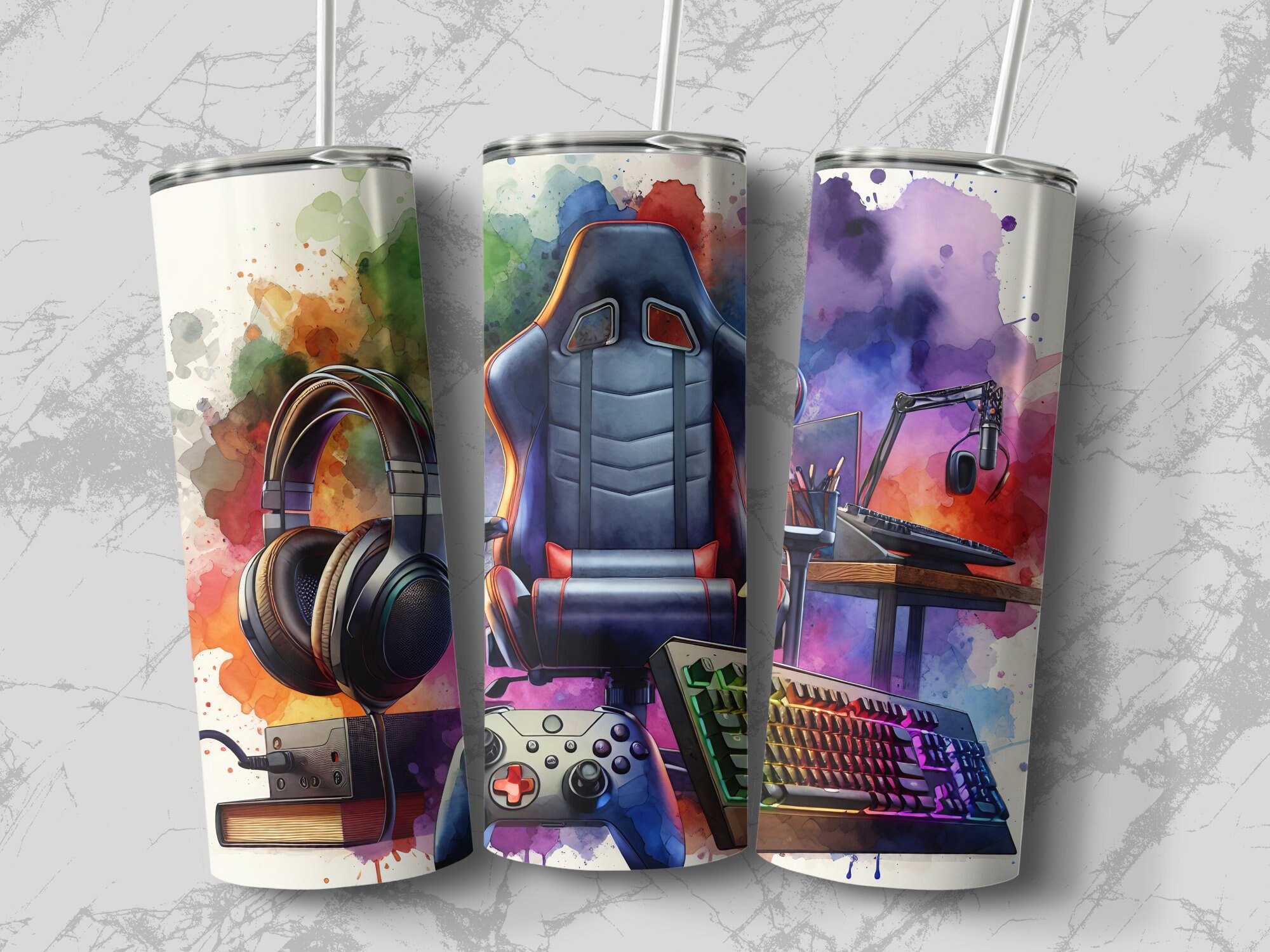 Colorful Gaming Setup Tumbler Wrap, Gamer Chair Digital Print, PNG File ...