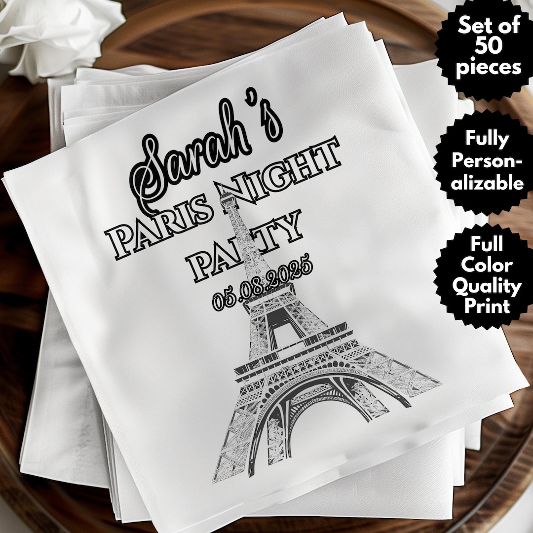 Personalized Paris Night Party Napkin, Custom Eiffel Tower Napkins ...