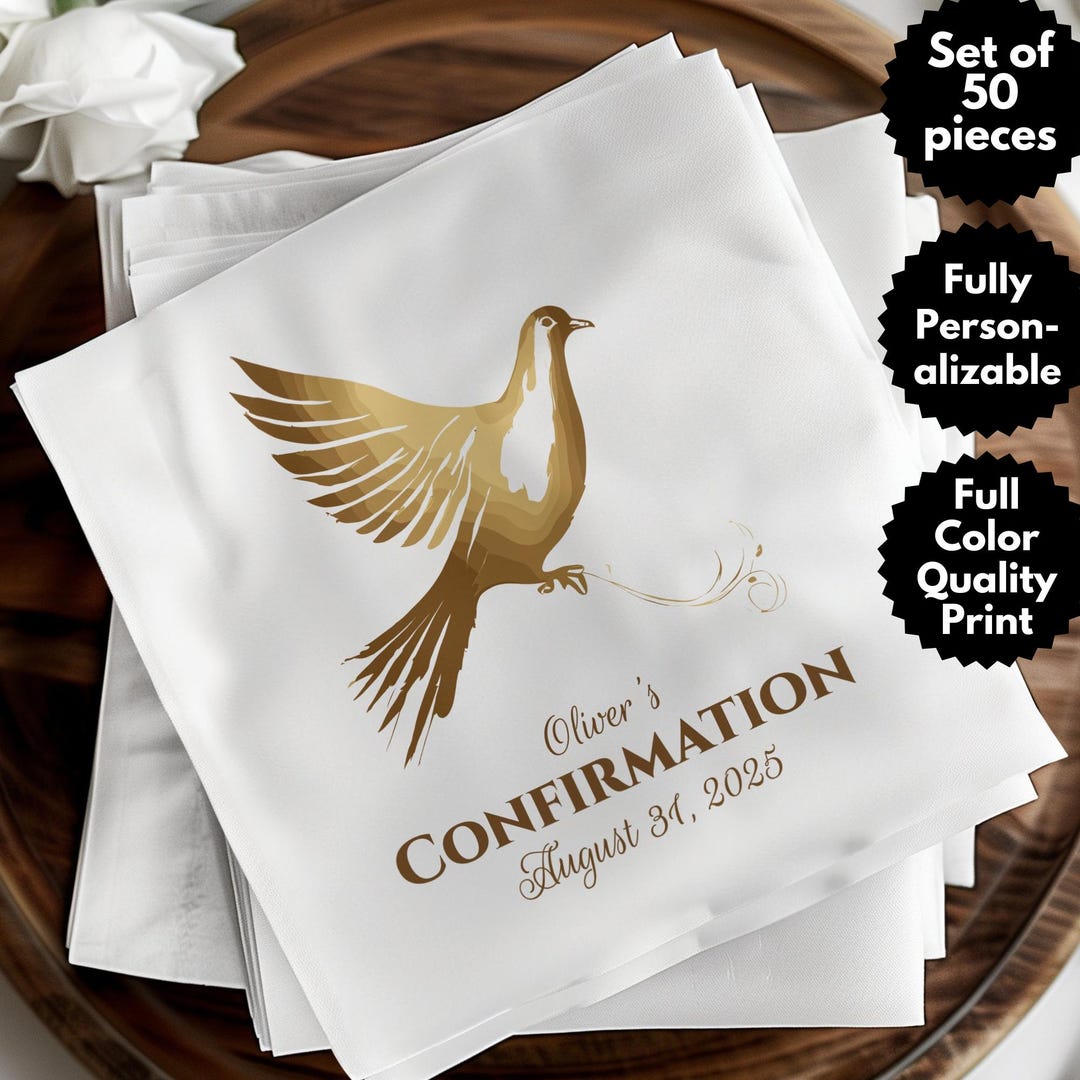 Personalized Confirmation Napkin, Custom Dove Design, Christian ...