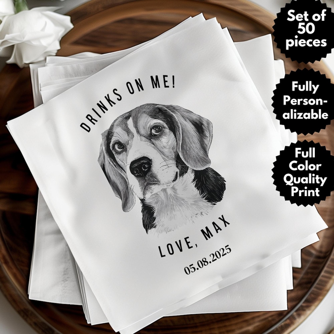 Personalized Pet Wedding Bar Napkin, Dog Lover Party Decor, Custom ...