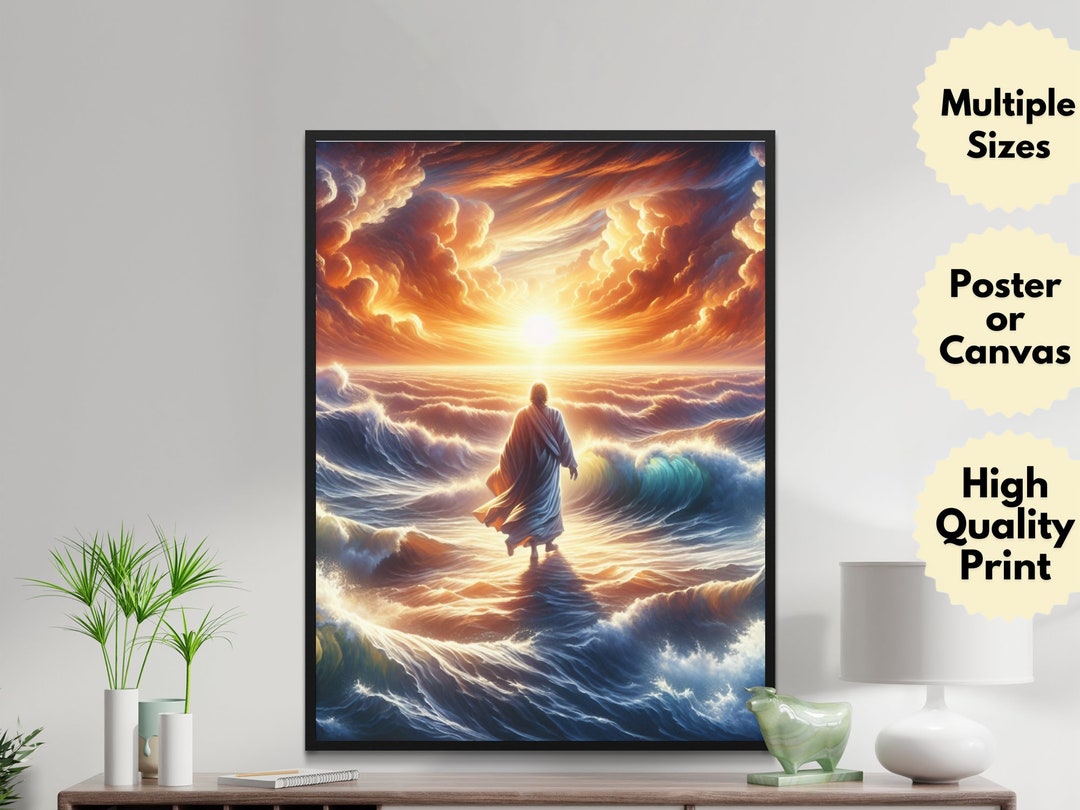 Spiritual Ocean Sunset Wall Art, Jesus Walking on Water, Inspirational ...