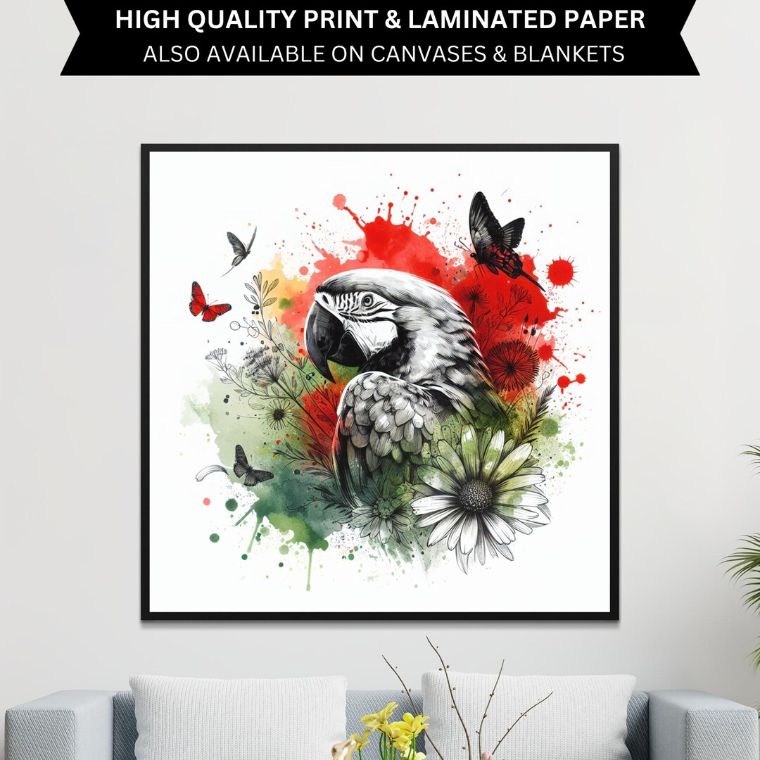 Watercolor Parrot Poster, Tropical Bird Art, Nature Lover Decor, Exotic ...