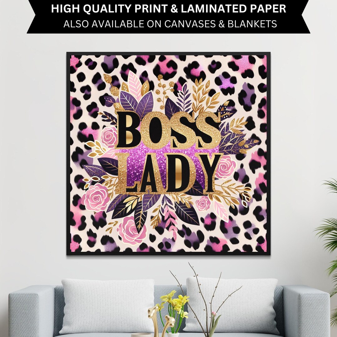 Glitter Typography Poster, Boss Lady Wall Art, Feminine Empowerment ...