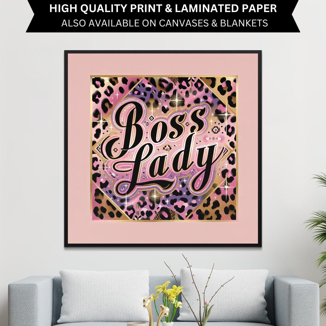 Typography Boss Lady Poster, Motivational Office Wall Art, Pink and ...