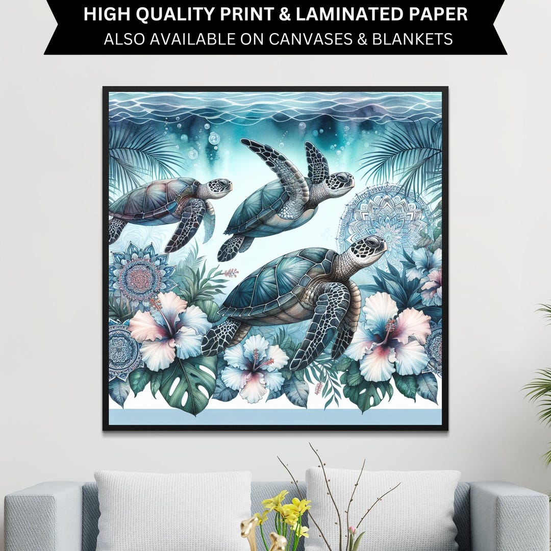 Watercolor Sea Turtle Poster, Ocean Life Wall Art, Aquatic Animal Print ...