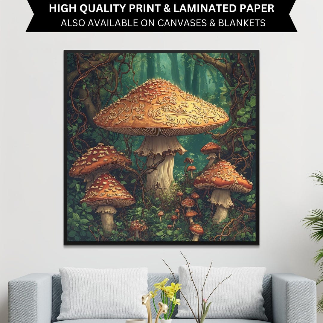 Fantasy Mushroom Poster, Mystical Forest Wall Art, Whimsical Nature ...