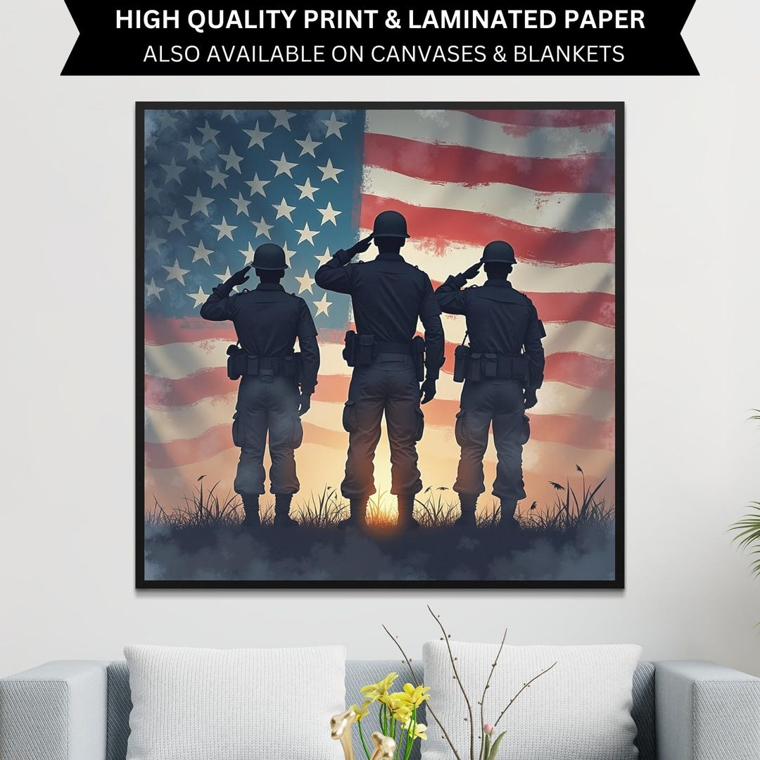 Military Salute Poster, Patriotic Wall Art, American Soldiers Canvas ...