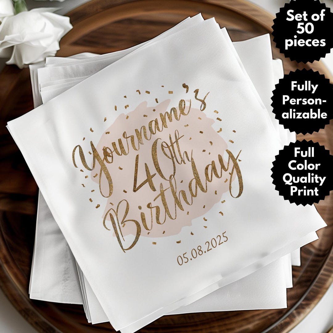 Personalized 40th Birthday Napkin, Custom Birthday Party Napkins ...