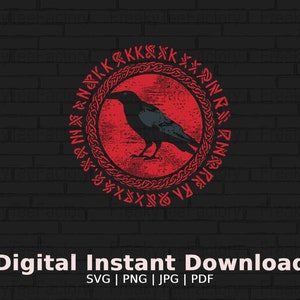Viking Raven Nordic Mythology PNG File, Norse Runes Bird Jpg, Dark ...