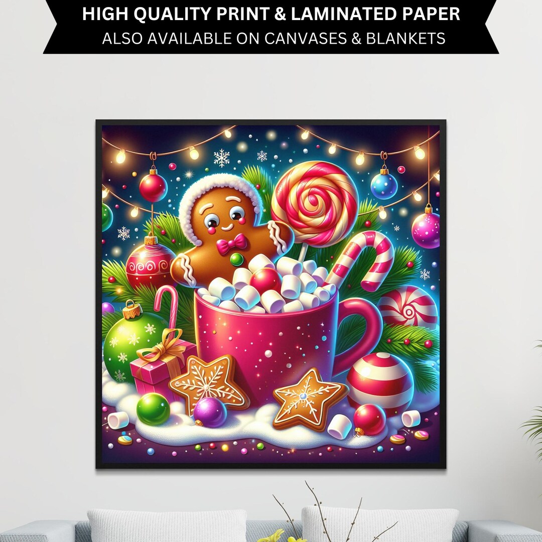 Christmas Gingerbread Poster, Holiday Decor Canvas, Festive Wall Art ...
