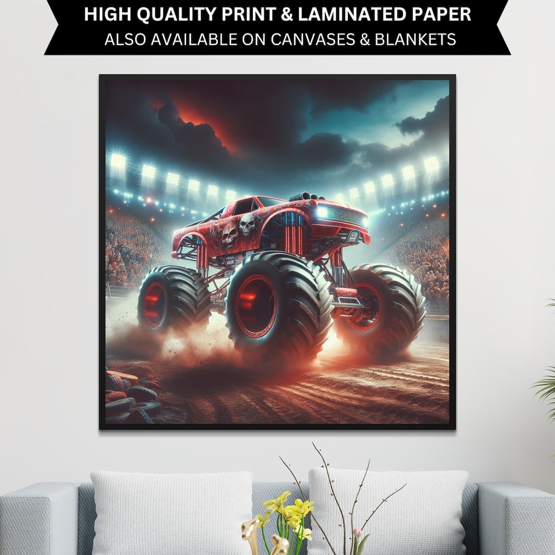 Digital Monster Truck Poster, Monster Jam Wall Art, Monster Truck ...
