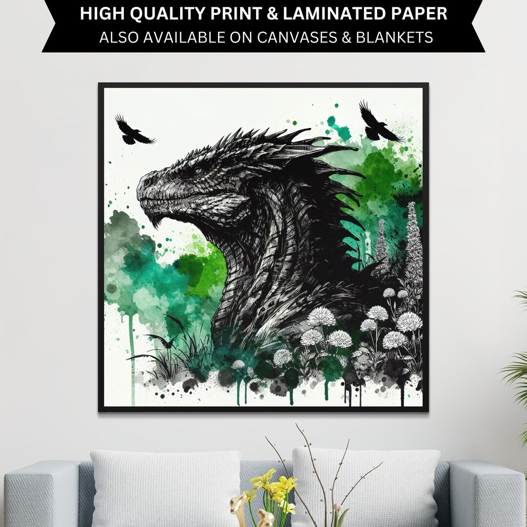 Watercolor Basilisk Poster, Fantasy Art Canvas, Mythical Creature Wall ...
