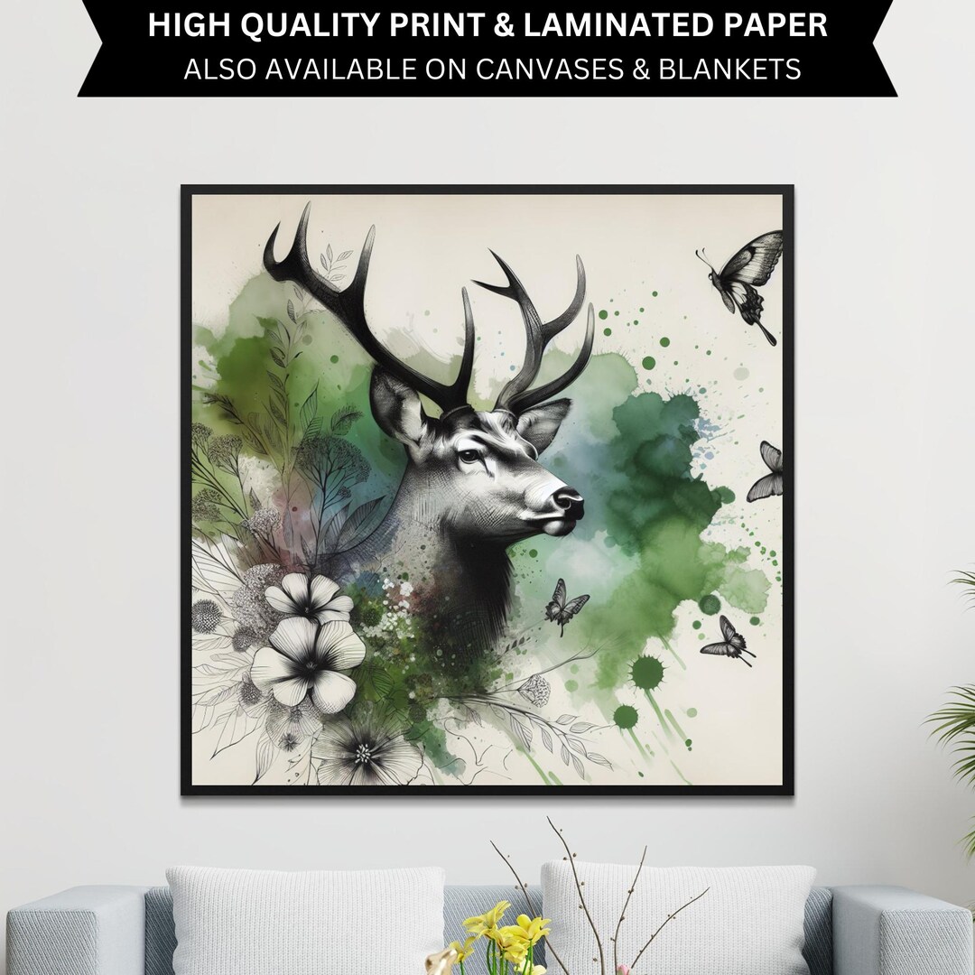Watercolor Deer Poster, Nature Wall Art, Wildlife Canvas, Forest Animal ...