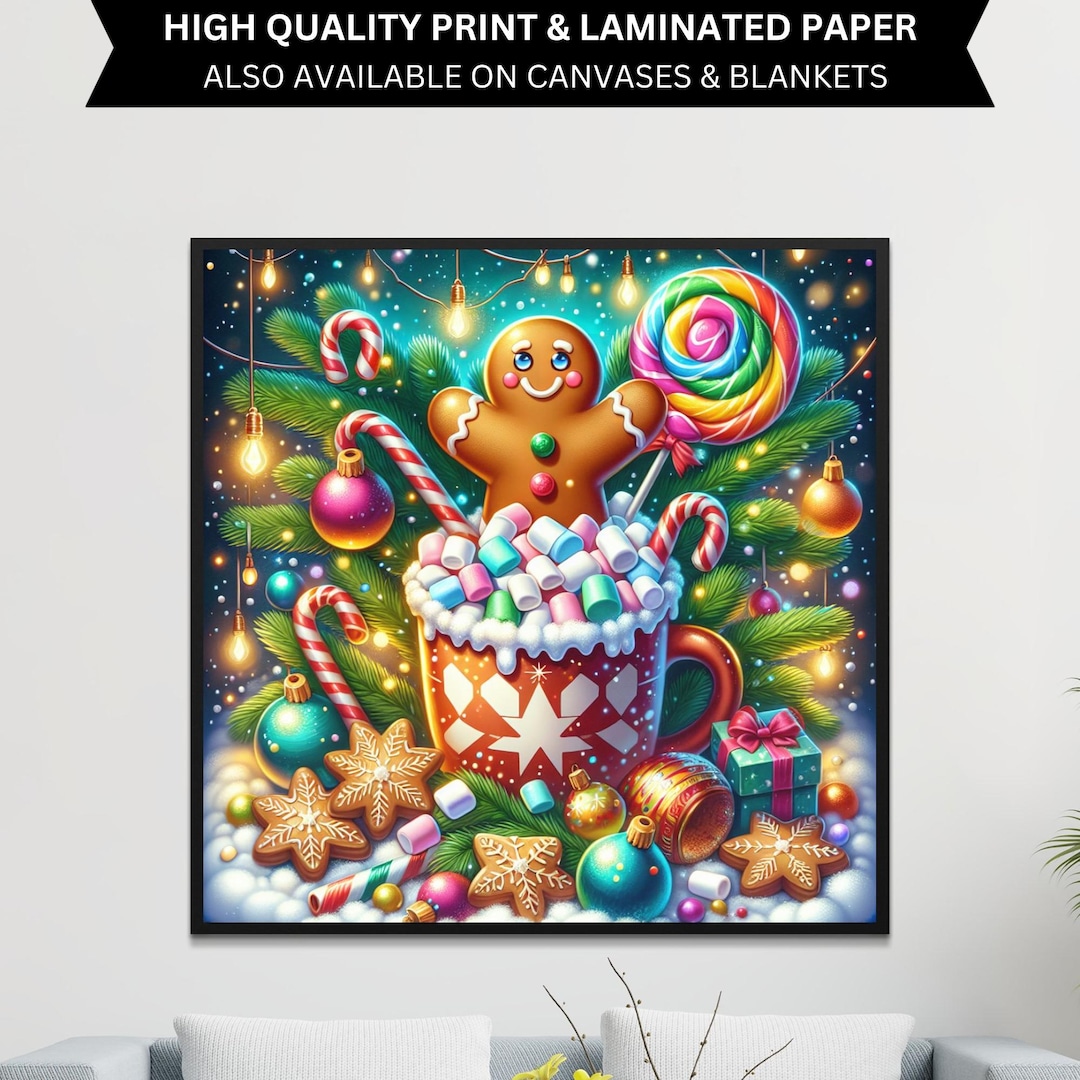 Christmas Gingerbread Poster, Festive Hot Chocolate Wall Art, Colorful ...