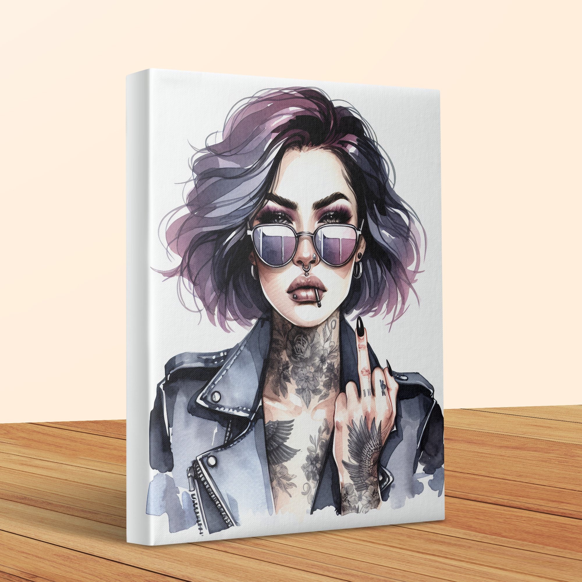 Edgy Tattooed Woman Art Print, Digital Wall Art, Stylish Poster PNG ...