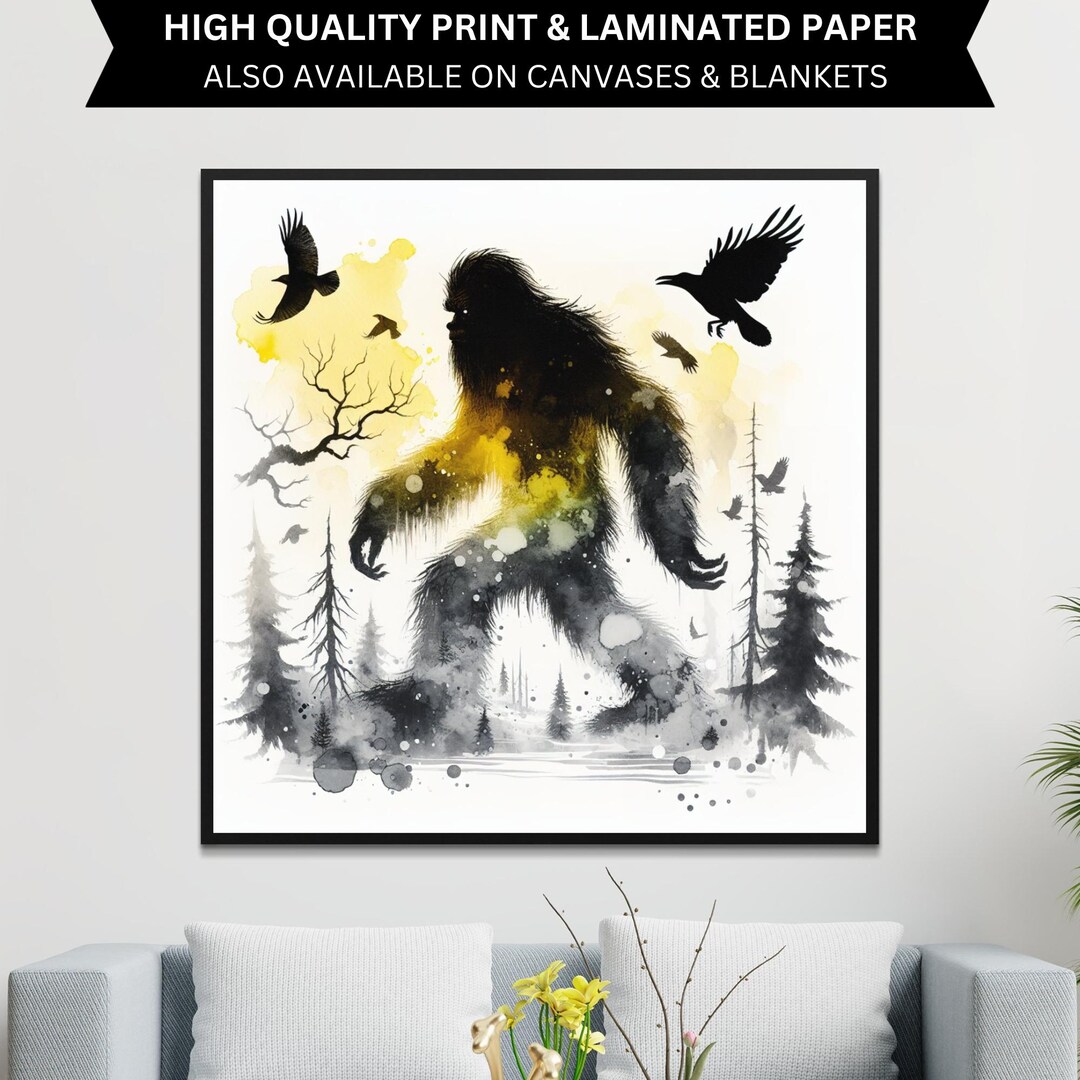 Watercolor Bigfoot Poster, Cryptid Art, Sasquatch Lover Decor, Mythical ...