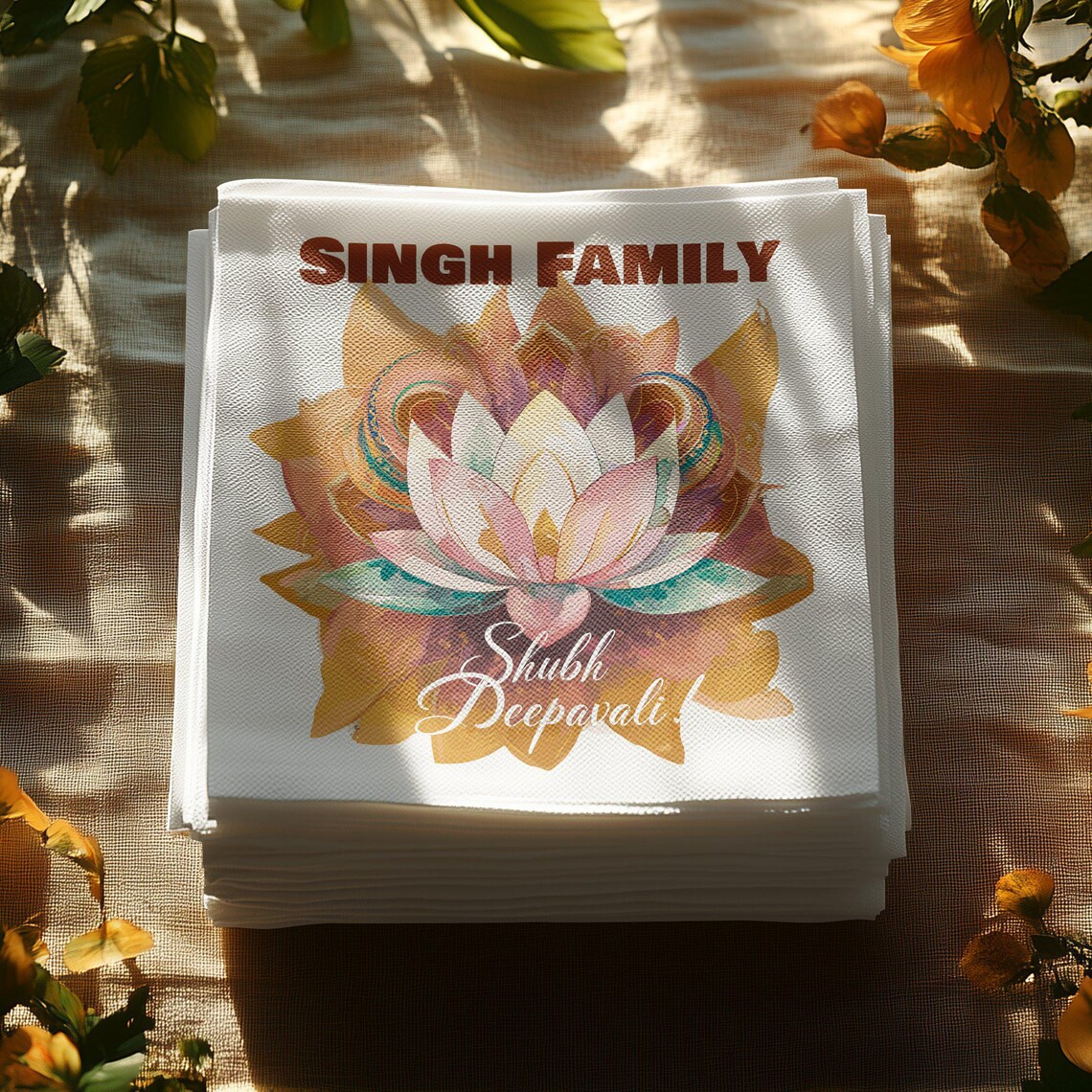 Personalized Diwali Napkin, Shubh Deepavali Napkin, Family Celebration ...