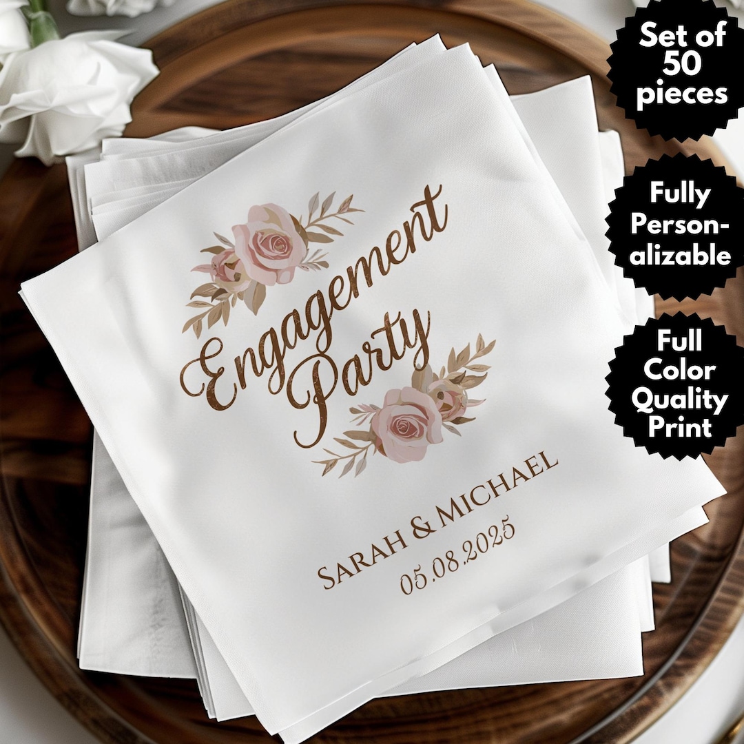 Personalized Engagement Napkin, Custom Engagement Party Napkin, Floral ...