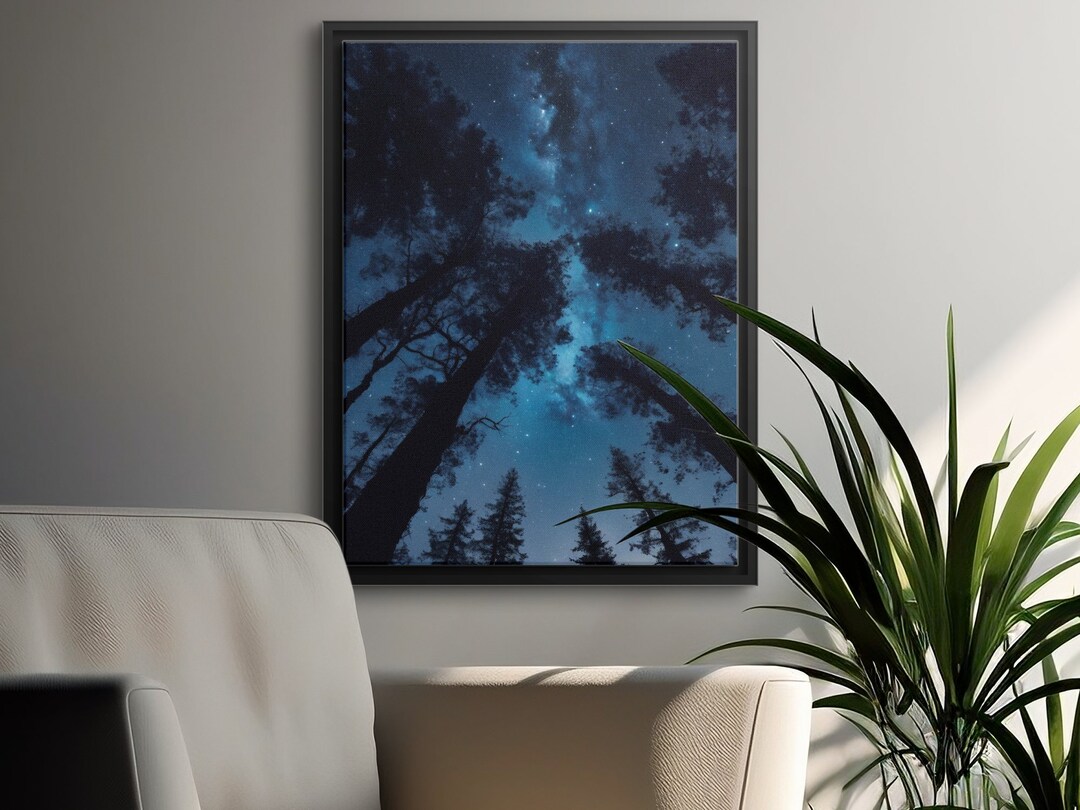 Starry Night Sky Digital Print, Forest Silhouette Wall Art, Celestial Trees Home Decor - Etsy