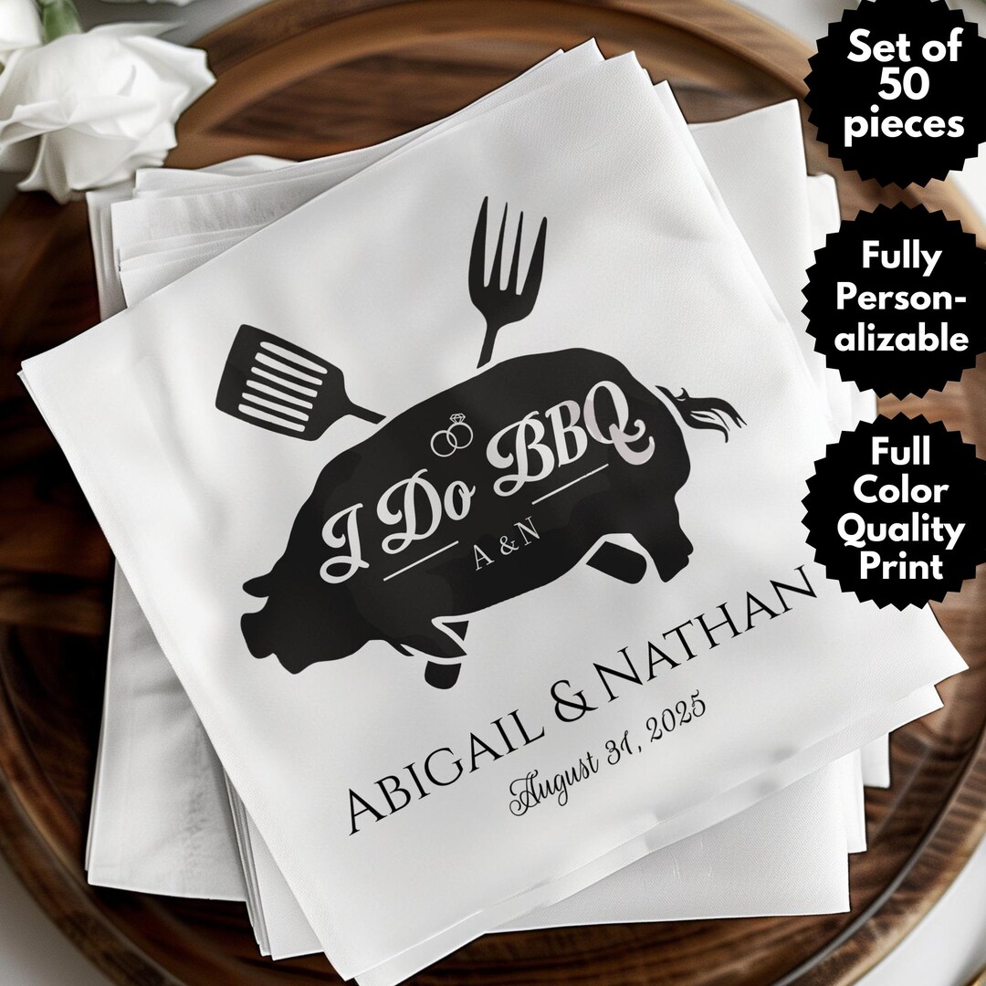 Personalized BBQ Wedding Napkin, Custom Engagement Napkins, Rustic Pig ...