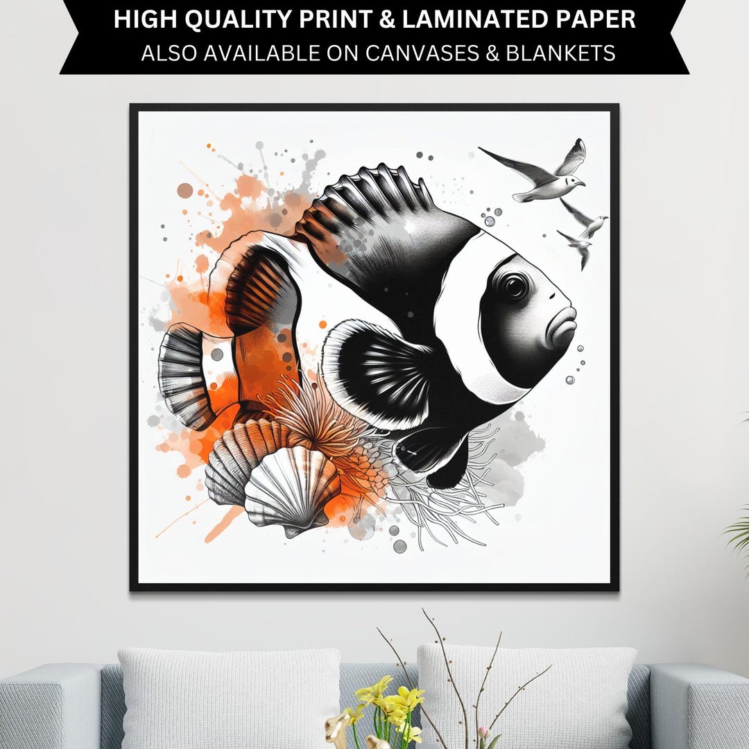 Watercolor Fish Poster, Clownfish Wall Art, Beach House Decor, Ocean ...