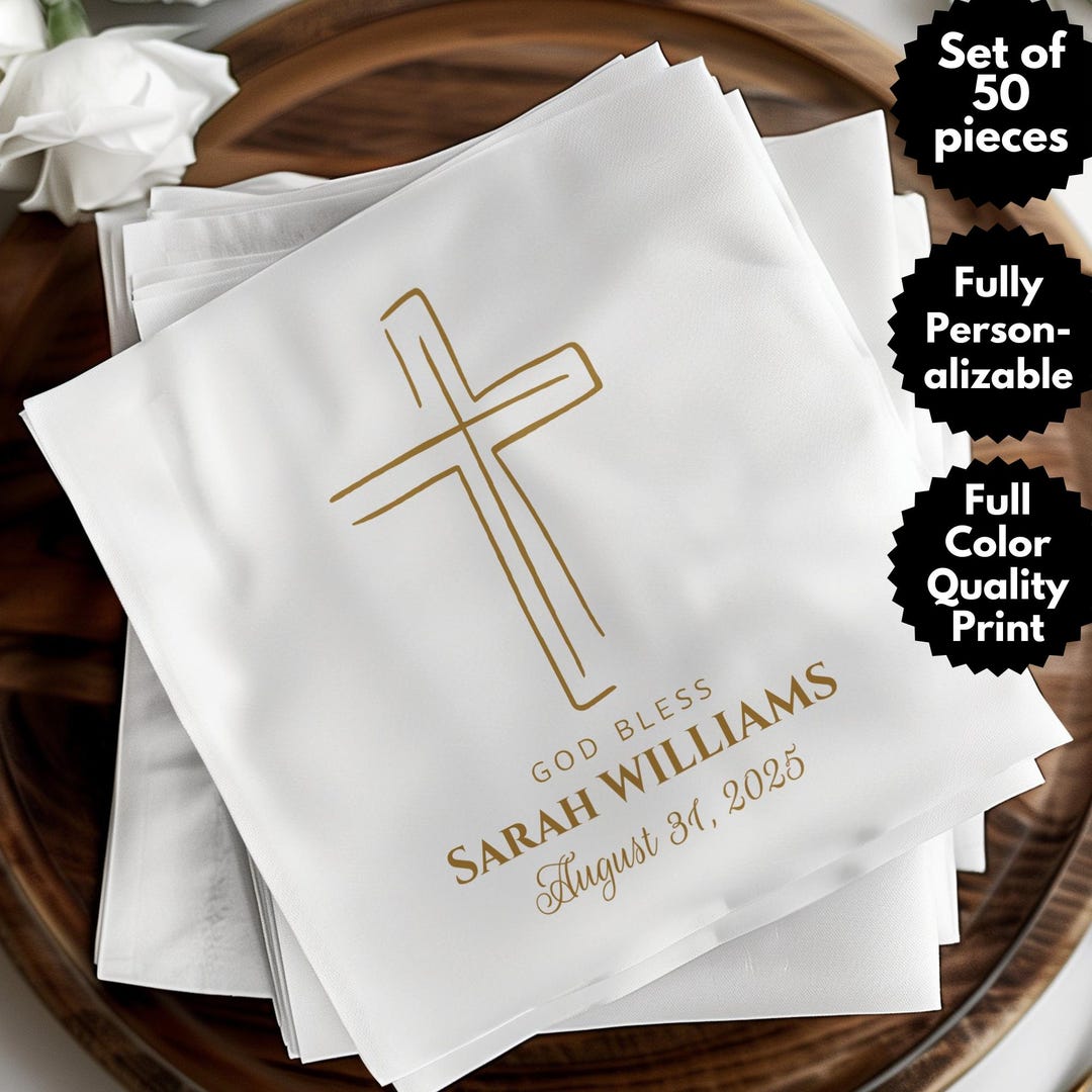Personalized Christening Napkin, Cross Design Napkin, Baptism Keepsake ...