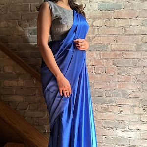 Dark Blue Satin Saree Fancy Sarees Satin Saree Lightweight Satin Sarees ...